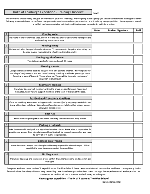 Fillable Online Duke of Edinburgh Expedition - Training Checklist NAME ...