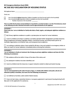 Fillable Online NC ESG SELF-DECLARATION OF HOUSING STATUS Fax Email ...