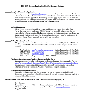 Fillable Online troy.edu - Graduate School/Application Checklist Fax ...