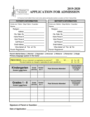 Fillable Online 2019-2020 APPLICATION FOR ADMISSION Fax Email Print ...