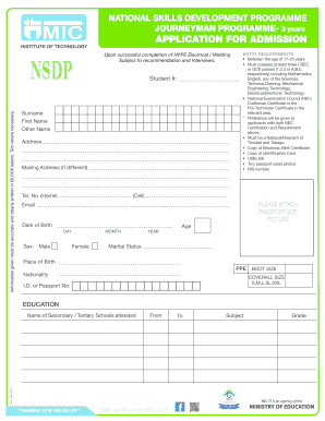 Fillable Online NSDP Journeyman Application Form - MIC Fax Email Print ...