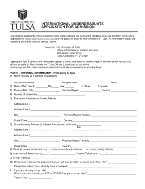 Fillable Online admission utulsa INTERNATIONAL UNDERGRADUATE ...