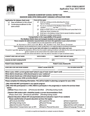 Fillable Online MSD Open Enrollment Form - Madison School District Fax ...