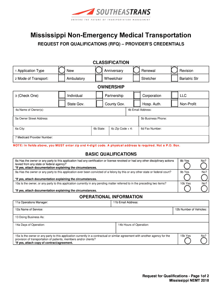 Fillable Online Mississippi Non-Emergency Medical Transportation Fax ...