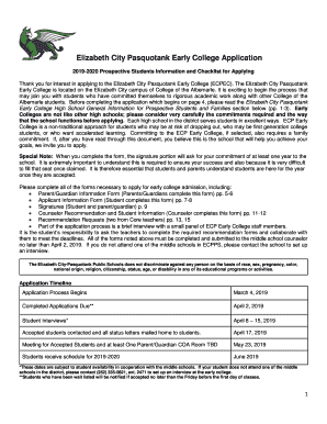 Fillable Online Elizabeth City Pasquotank Early College Application Fax ...