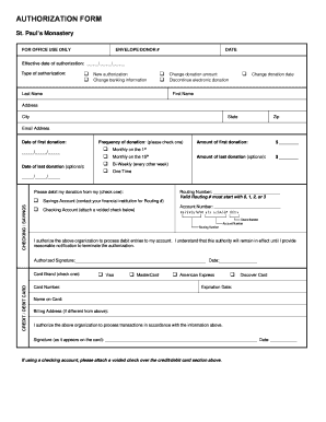 Fillable Online AUTHORIZATION FORM - St. Paul Monastery Fax Email Print ...