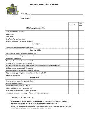 Fillable Online Pediatric Sleep Questionnaire - Martin Kids Dental Fax ...