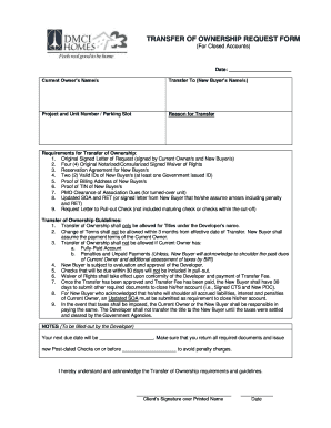 Fillable Online TRANSFER OF OWNERSHIP REQUEST FORM Fax Email Print ...