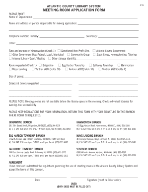 Fillable Online ATLANTIC COUNTY LIBRARY SYSTEM MEETING ROOM APPLICATION FORM Fax Email Print ...