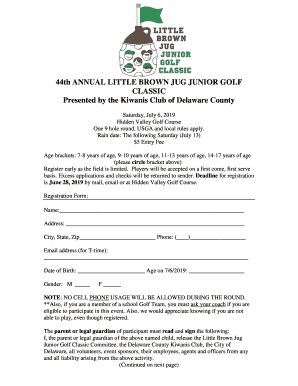 Fillable Online 44th ANNUAL LITTLE BROWN JUG JUNIOR GOLF CLASSIC ...
