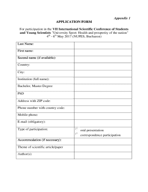 Fillable Online Appendix 1 APPLICATION FORM For participation in the ...
