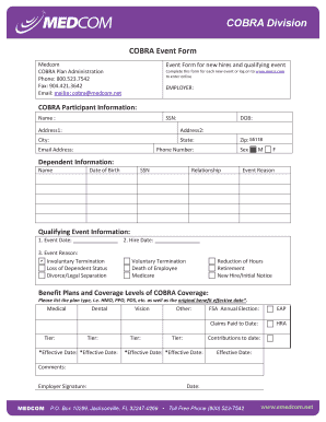 Fillable Online COBRA Participant Information: Dependent Information ...