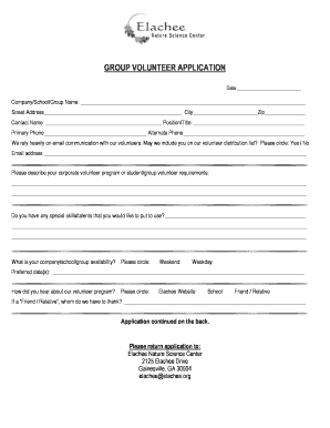 Fillable Online GROUP VOLUNTEER APPLICATION - Elachee Nature Preschool ...