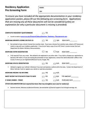 Pre Screen Application Form