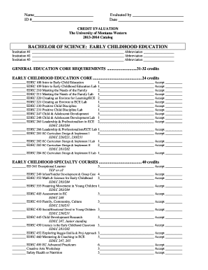 Fillable Online BACHELOR OF SCIENCE: EARLY CHILDHOOD EDUCATION Fax ...