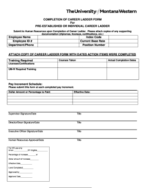 Fillable Online COMPLETION OF CAREER LADDER FORM - w.umwestern.edu Fax ...