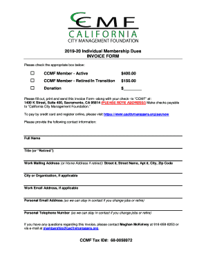 Fillable Online 2019-20 Individual Membership Dues INVOICE FORM Fax ...