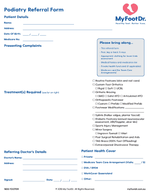 Fillable Online Podiatry Referral Form - myfootdr.com.au Fax Email ...