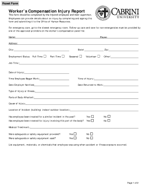 Fillable Online Workers' Compensation - First Report of Injury Form and ...