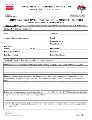 Fillable Online orm dc Form 3A Employee Statement of Medical History ...