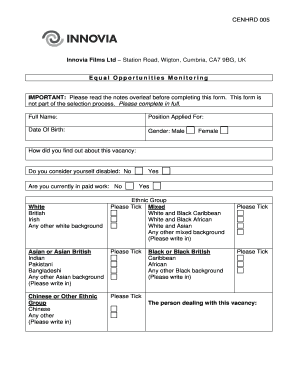 Fillable Online Equal Opportunities Form (Electronic completion) Fax ...