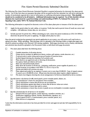 Fillable Online Fire Alarm Permit Electronic Submittal Checklist Fax ...