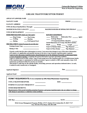 Fillable Online GREASE TRAP/INTERCEPTOR PERMIT Fax Email Print - pdfFiller
