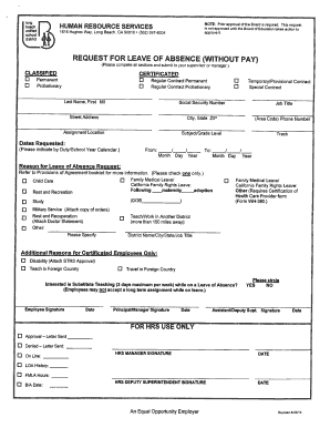 Fillable Online Fillable Online Request for Leave of Absence Form - Long ... Fax Email Print ...