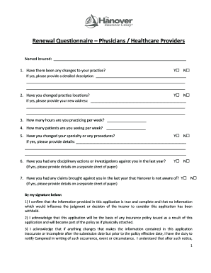 Fillable Online Renewal Questionnaire Physicians / Healthcare Providers ...