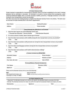 Fillable Online Attendant SERVICE FORM Fax Email Print - pdfFiller