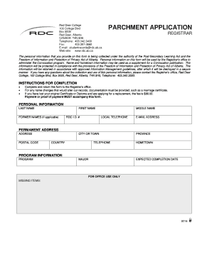 Fillable Online Parchment Application - Registrar. Registrar Fax Email ...