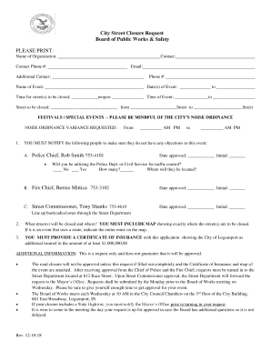 Fillable Online City Street Closure Request Board of Public Works ...