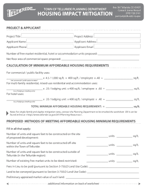 Fillable Online Housing Impact Mitigation Worksheet 1.30.17 - Town of ...