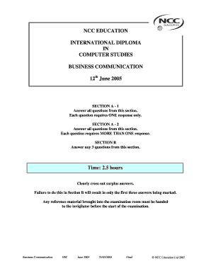 Fillable Online NCC EDUCATION INTERNATIONAL DIPLOMA IN Fax Email Print ...