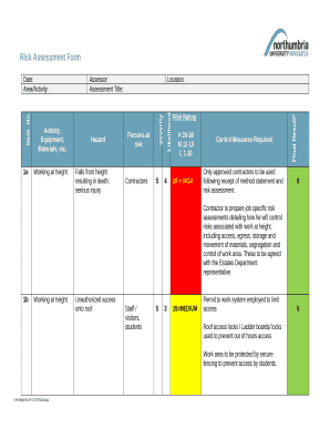 General Risk Assessment - northumbria.ac.uk Doc Template | pdfFiller