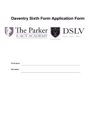 Fillable Online Daventry Sixth Form Application Form - DSLV Fax Email ...