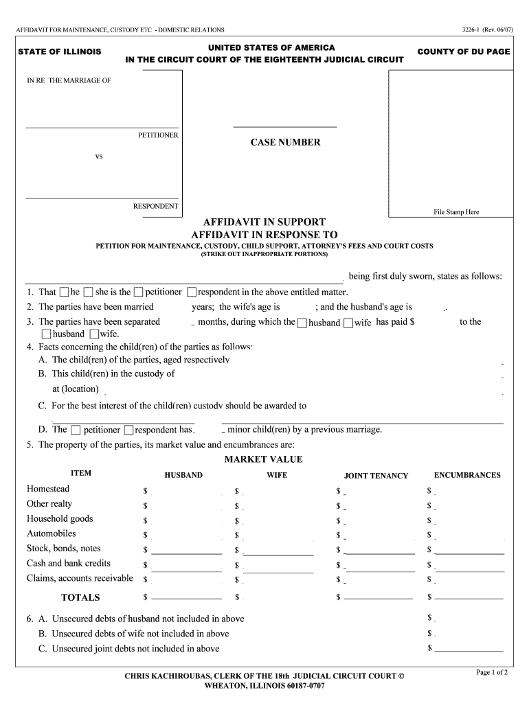 Fillable Online AFFIDAVIT FOR MAINTENANCE, CUSTODY ETC - DOMESTIC RELATIONS Fax Email Print ...