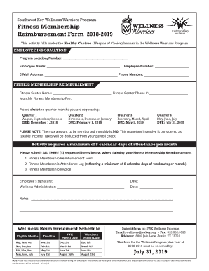 Fillable Online Fitness Membership Reimbursement Form 2018-2019 Fax ...