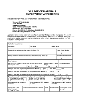 Fillable Online Village of Marshall Job Application Form - Village of ...
