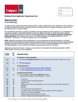 Fillable Online Retaining Wall (free standing) - Building Permit ...
