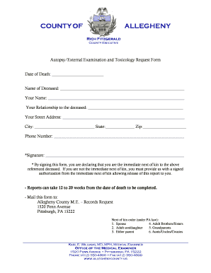 Fillable Online Autopsy/External Examination and Toxicology Request ...