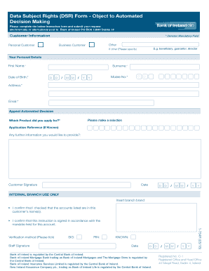 Fillable Online Data Subject Rights (DSR) Form - Object to Automated ...