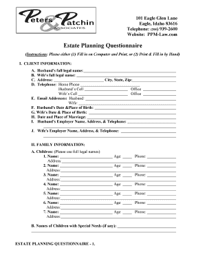 Fillable Online Estate Planning Questionnaire - barrypeters-law.com Fax ...