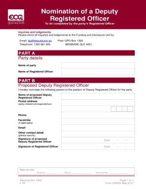 Fillable Online Nomination of a Deputy Registered Officer Fax Email ...