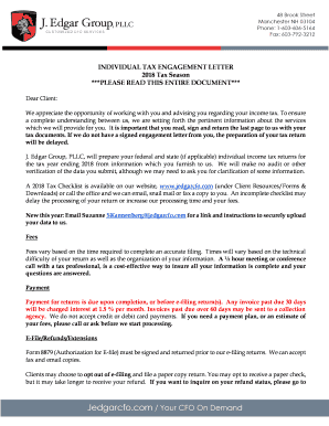 Fillable Online INDIVIDUAL TAX ENGAGEMENT LETTER 2018 Tax Season ...