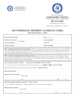 Fillable Online 2019 PERSONAL PROPERTY SCHEDULE FORM - ci.lewiston.me ...
