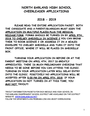 Fillable Online HIGH SCHOOL CHEERLEADER APPLICATION PACKET Fax Email ...