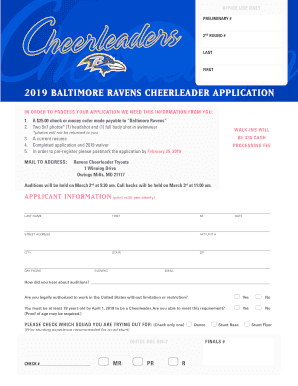 Fillable Online 2019 BALTIMORE RAVENS CHEERLEADER APPLICATION Fax Email ...