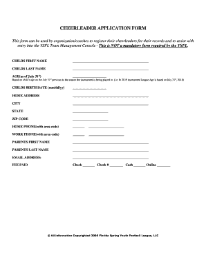 Fillable Online CHEERLEADER APPLICATION FORM Fax Email Print - pdfFiller