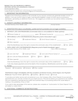 Fillable Online MANHATTAN LIFE INSURANCE COMPANY WESTERN UNITED Fax ...